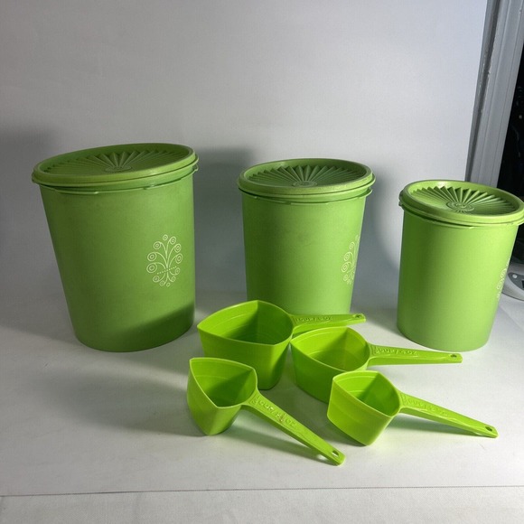 Tupperware | Kitchen | 3 Vintage Tupperware Green Canister Set Lids ...